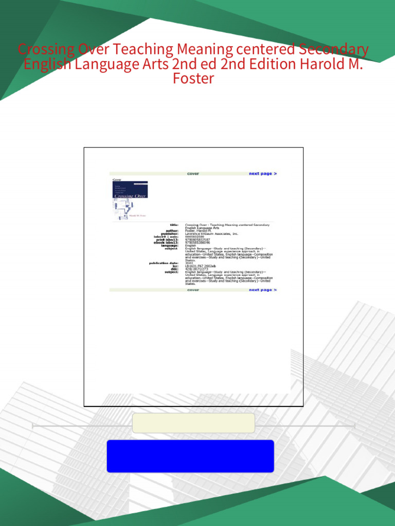 Crossing Over Teaching Meaning centered Secondary English Language Arts ... Crossing Over Teaching Meaning centered Secondary English Language Arts ...