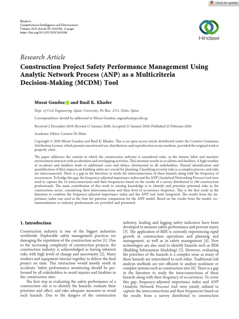 Construction Project Safety Performance Management Using Analytic ...