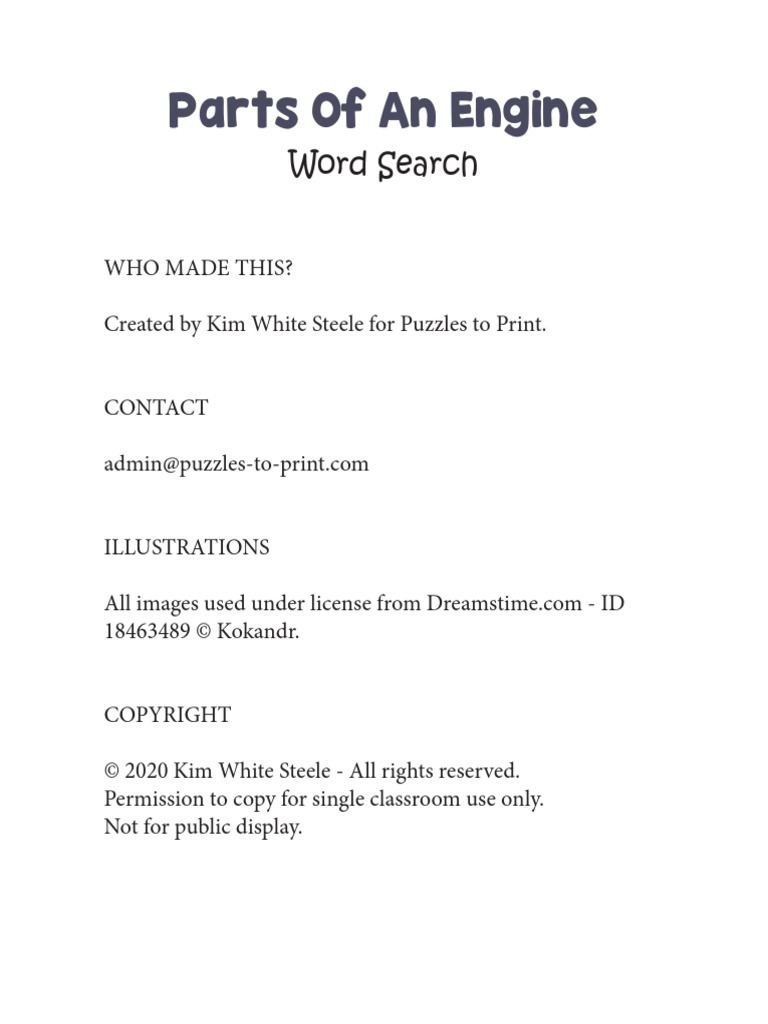 Parts of An Engine Word Search | PDF | Word Search | Word Puzzles