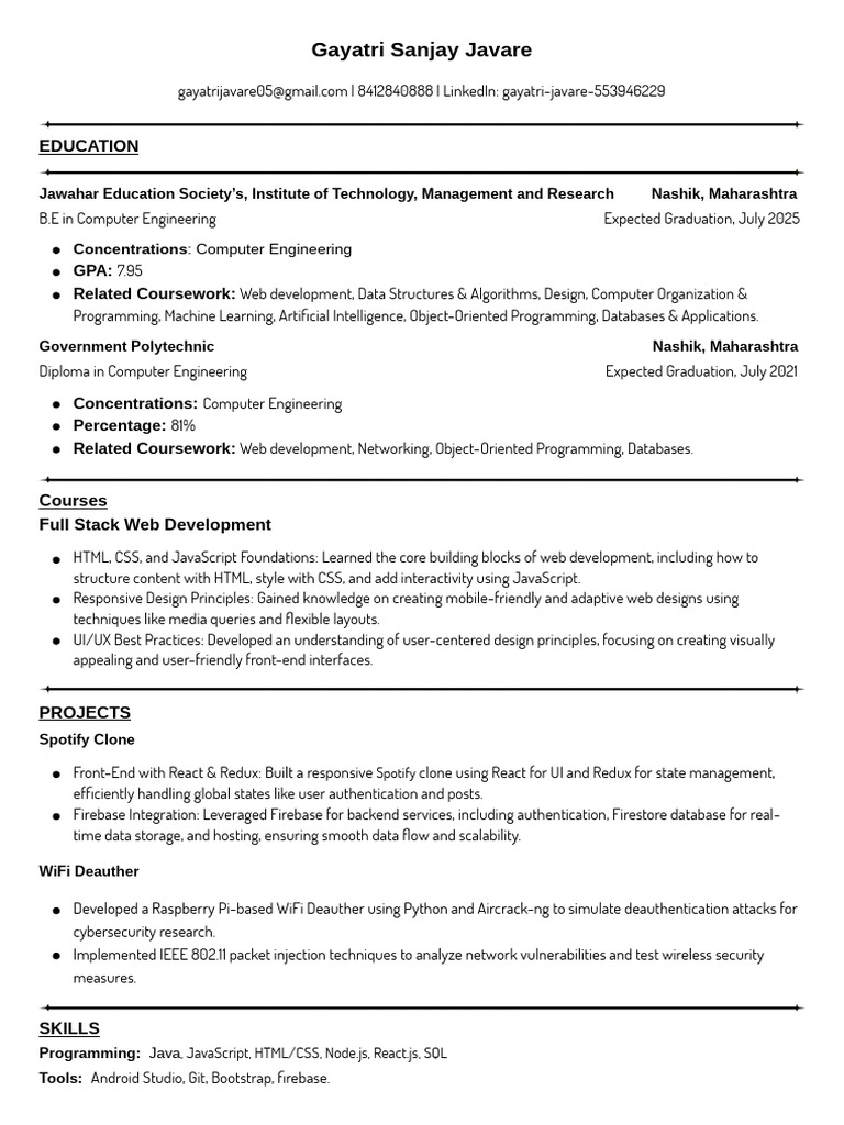 resume template | PDF | Web Development | Computer Engineering
