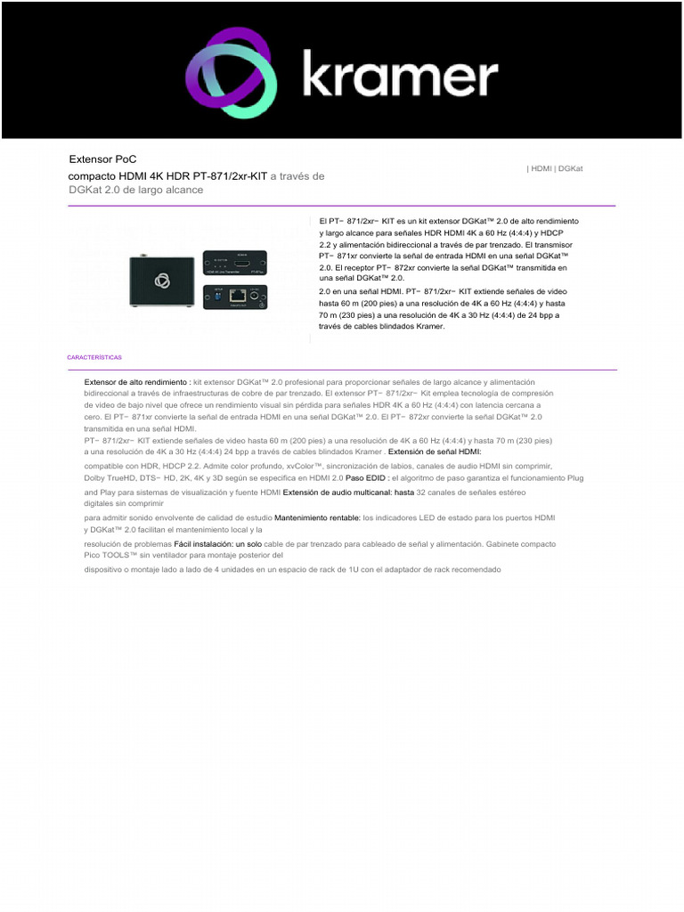 PT 871 2xr KIT Datasheet | PDF | Hdmi | Tecnología de información y ...