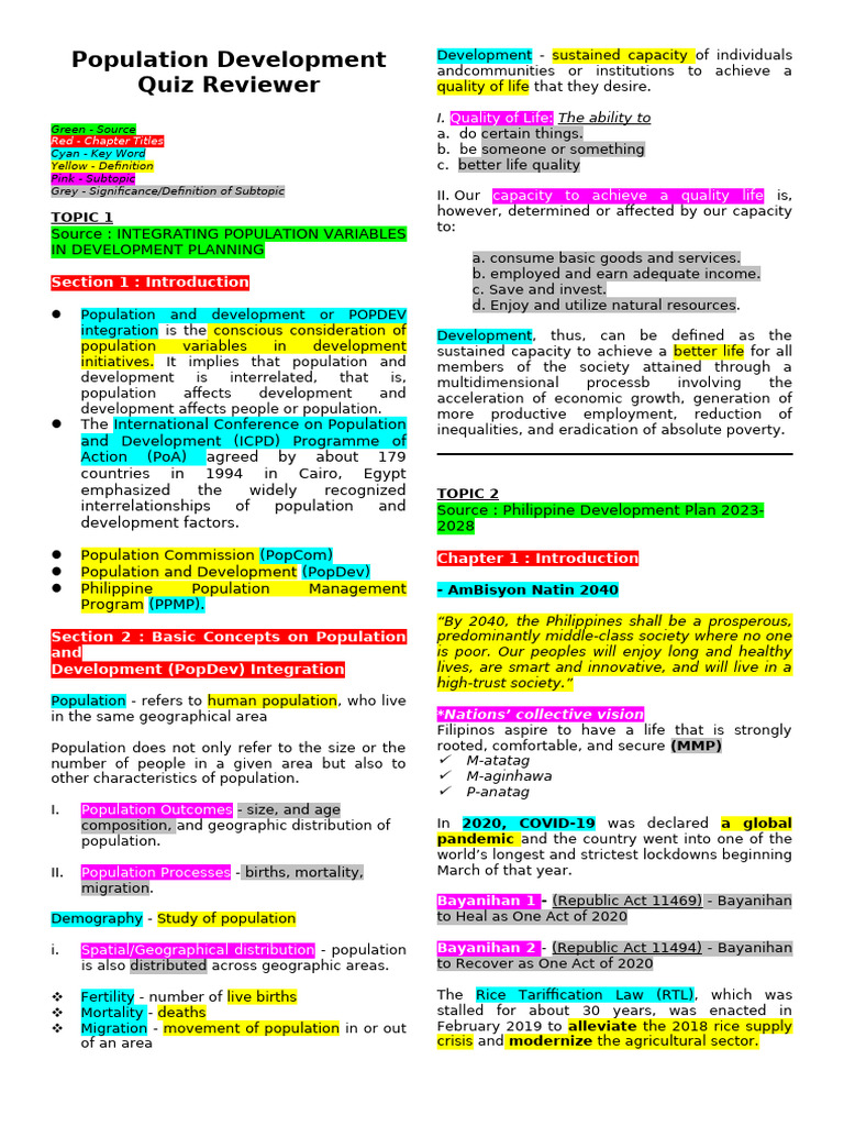 Population Development Quiz Reviewer | PDF | Taxes | Marriage