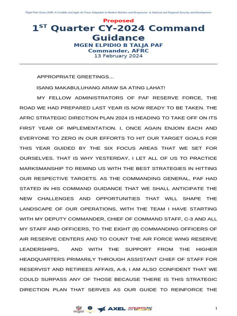(Revised With Comment of Afrcom) Proposed Command Guidance 1st Quarter ...