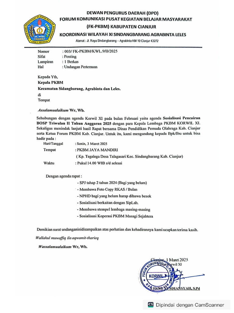 Undangan Rakor Korwil 9 | PDF