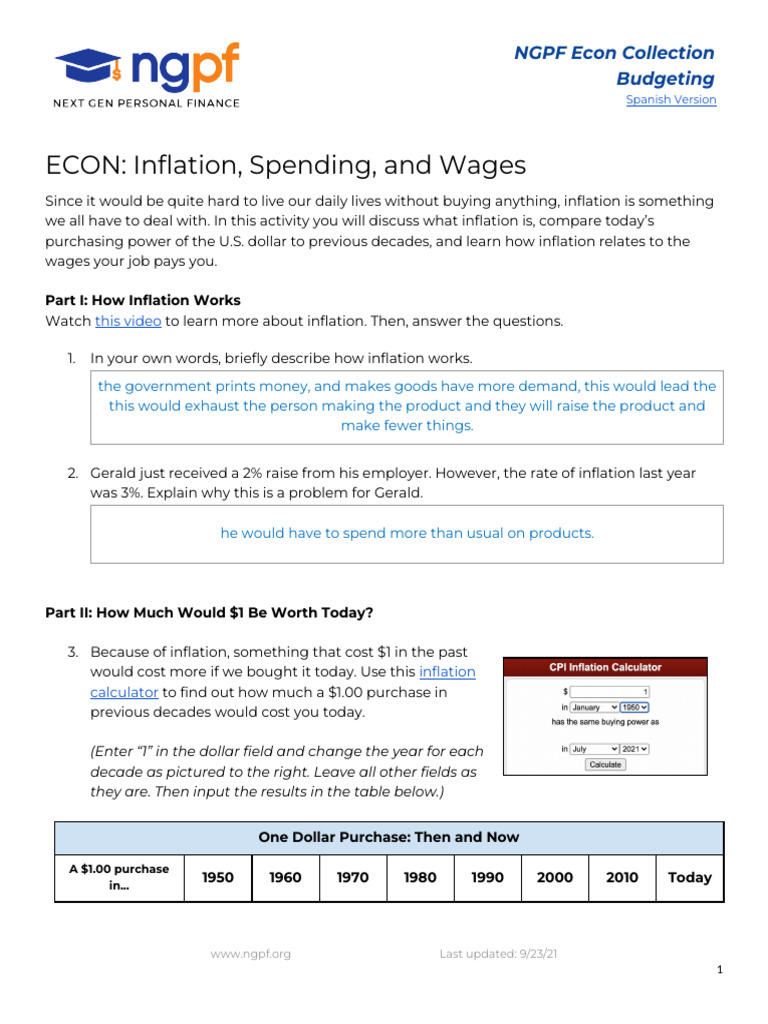 Inflation, Spending, and Wages | PDF | Inflation | Salary