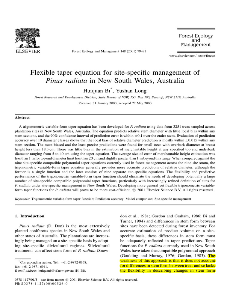 Flexible taper equation for site specific management of Pinus radiata ...
