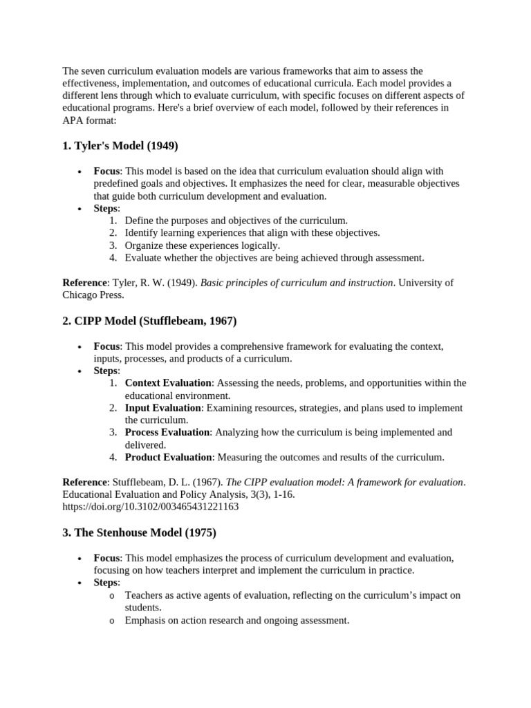 Curriculum Models | PDF | Curriculum | Evaluation