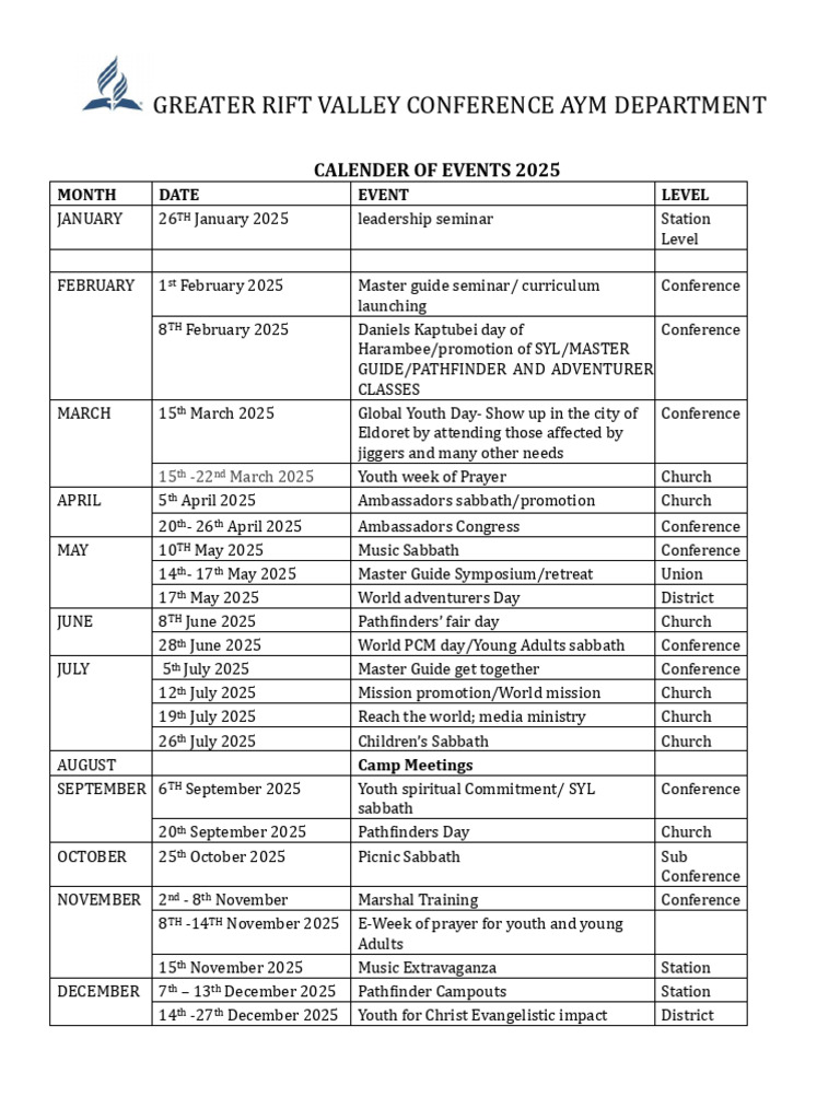 Calender of Events Aym 2025 | PDF