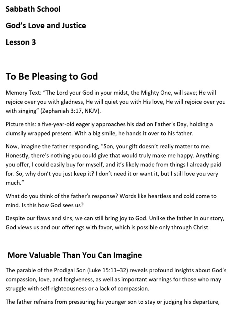 Sabbath School Lesson 3 - To Be Pleasing To God - Gods Love and Justice - 1st Quarter - 2025 ...