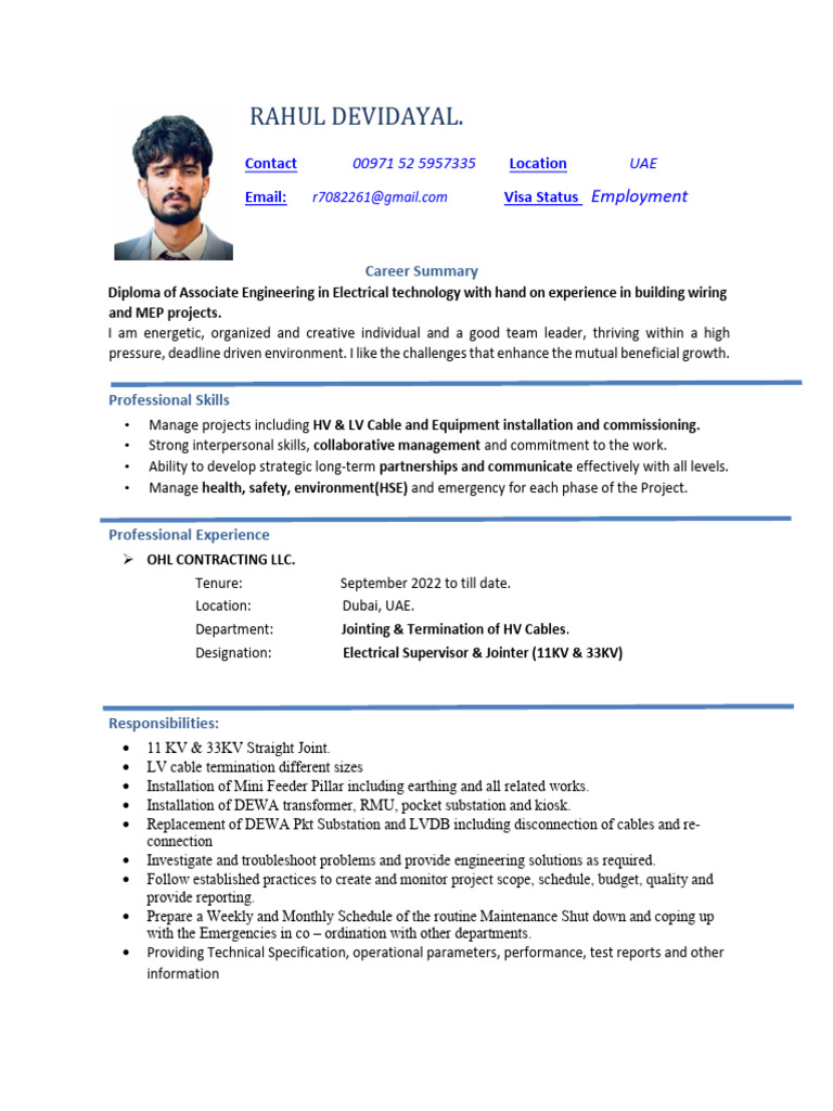 RAHUL CV | PDF | Electrician RAHUL CV | PDF | Electrician