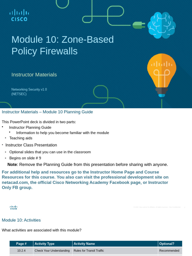 Network Security v1.0 - Module 10 | PDF | Router (Computing) | Firewall (Computing)