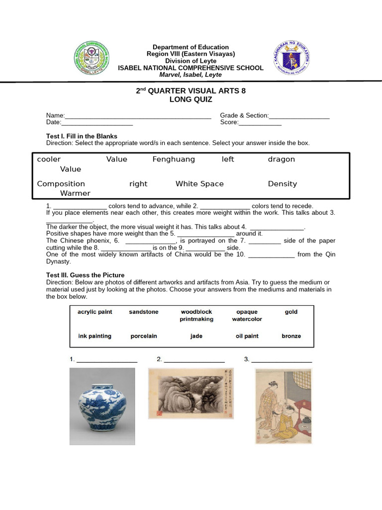 Visual Arts 8 Long Quiz - 2nd Quarter | PDF | The Arts