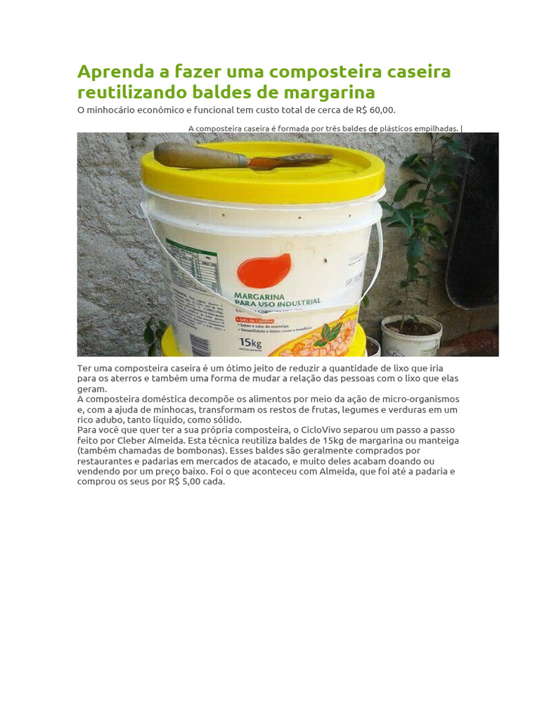 Aprenda A Fazer Uma Composteira Caseira Reutilizando Baldes de ...