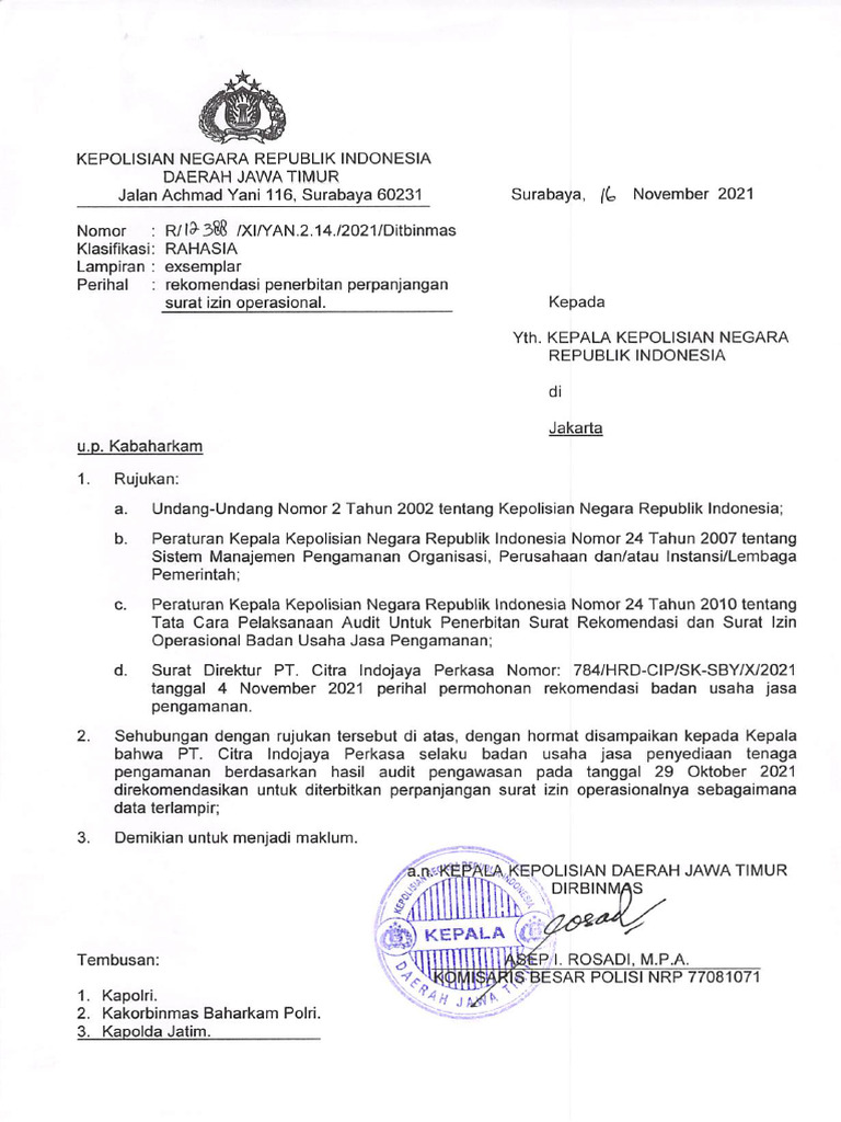 Rekom Penerbitan Perpanjangan SIO | PDF