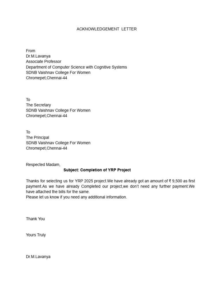 Acknowledgement Letter | PDF