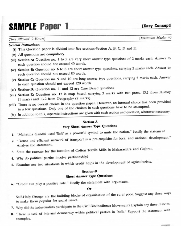 SST Sample Paper 1 | PDF