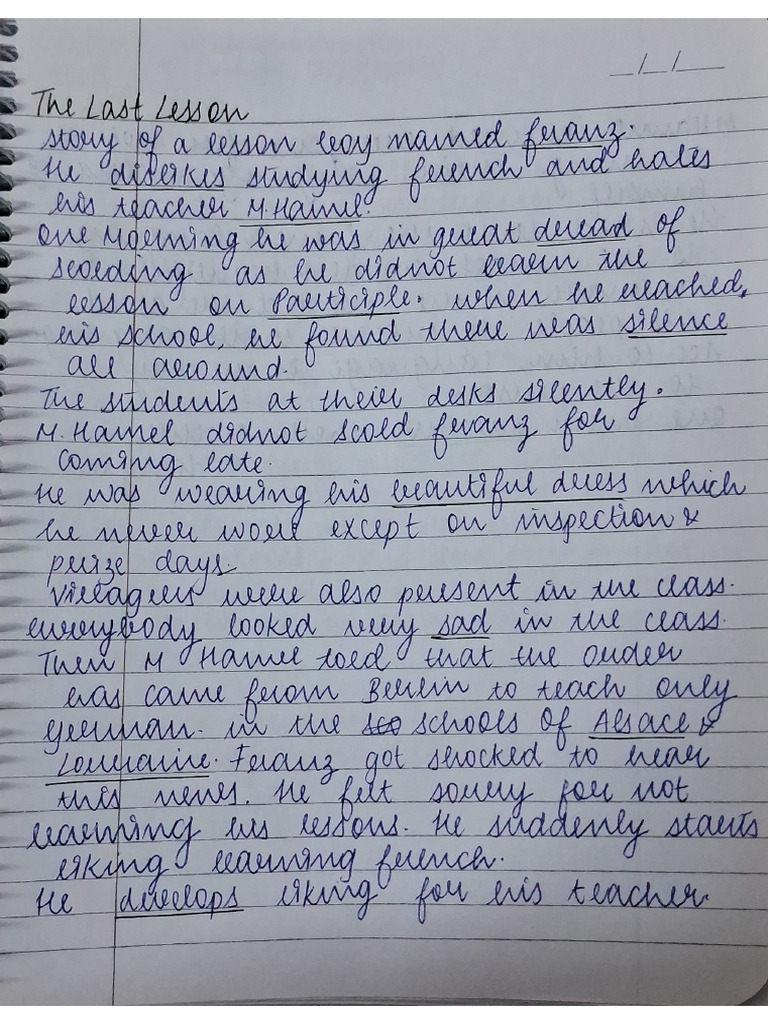 The Last Lesson Handwritten | PDF