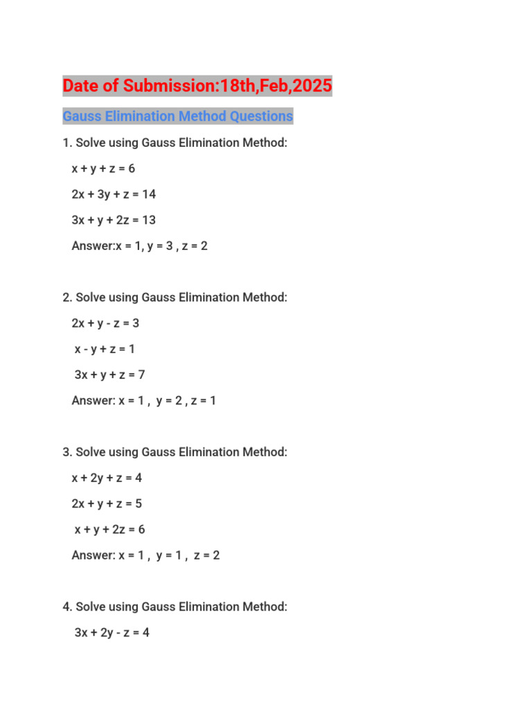 System of Linear Equation Questions | PDF | Algebra | Theoretical ...