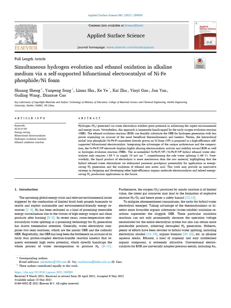 Simultaneous Hydrogen Evolution and Ethanol Oxidation in Alkaline ...
