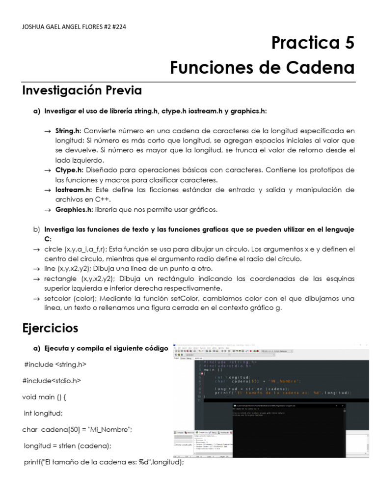 Practica 5 - Funciones de Cadena | PDF | C ++ | Desarrollo de software