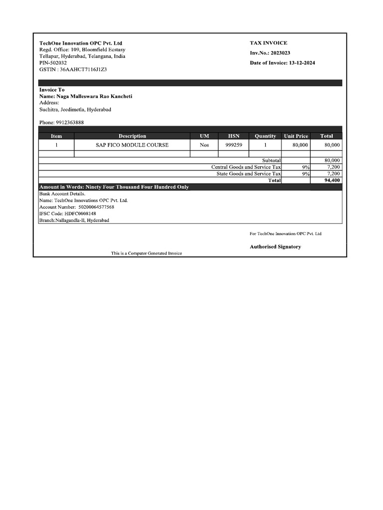 Course Invoice | PDF