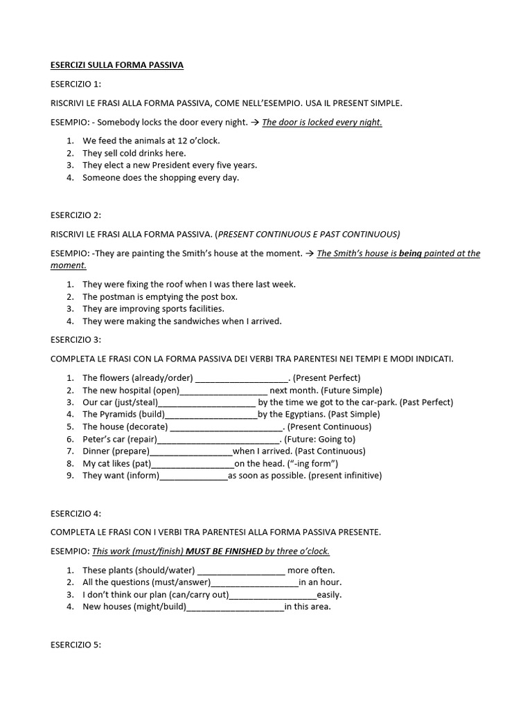 Forma Passiva Esercizi | PDF
