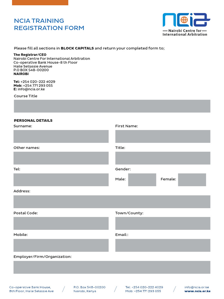 NCIA Training Registration Form | PDF