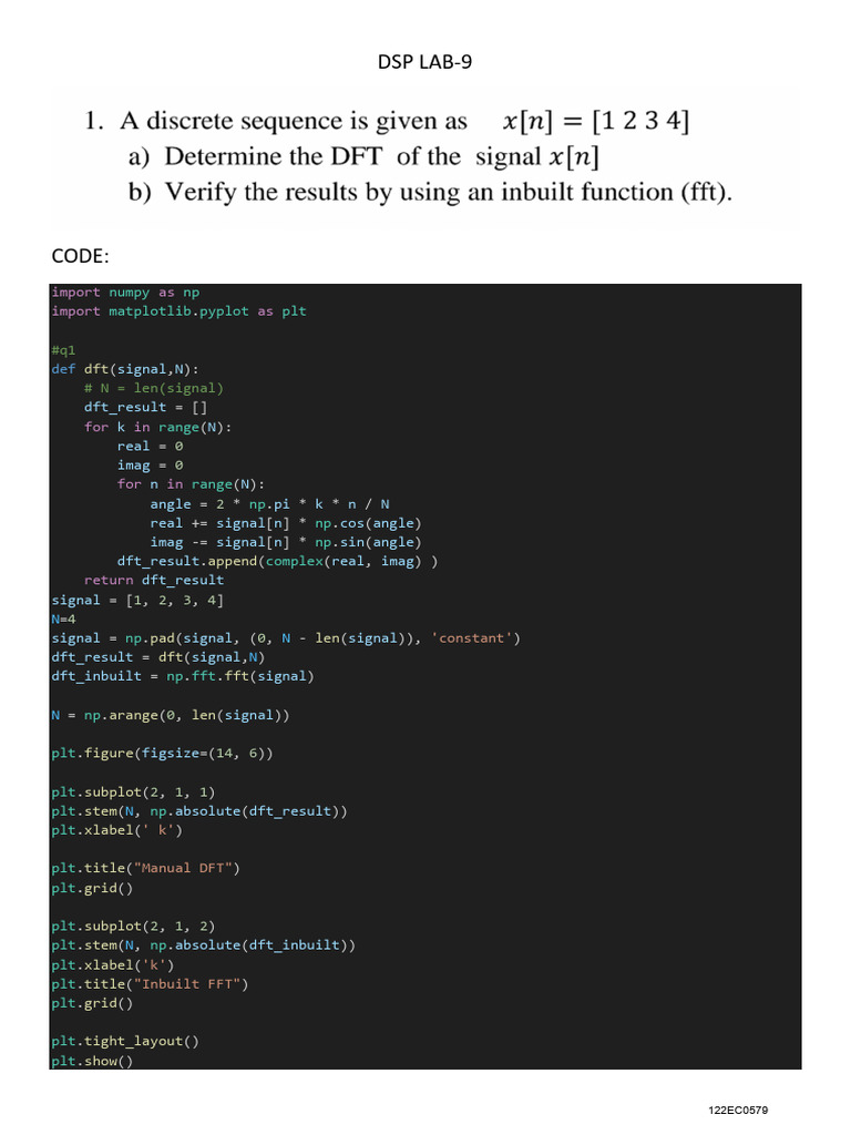 122EC0579_DSP_LAB_9 | PDF | Fast Fourier Transform | Discrete Fourier Transform