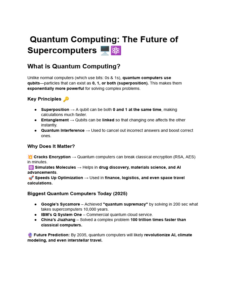 Quantum Computing - The Future of Supercomputers ? | PDF