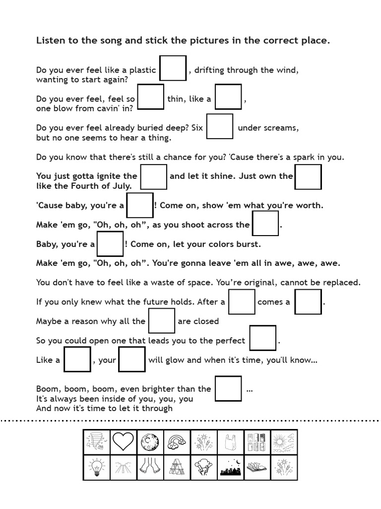 Firework Lyrics Activity Worksheet | PDF