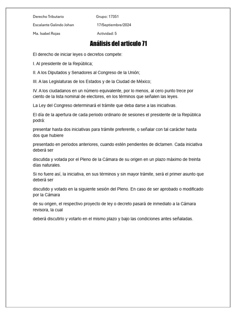 Análisis Del Articulo 71 | PDF | Gobierno | Gobernancia
