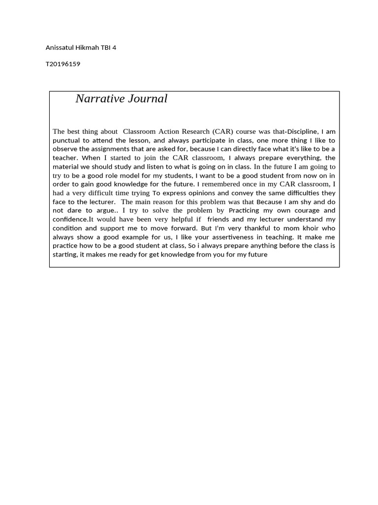 Anissatul Hikmah NARRATIVE JOURNAL | PDF