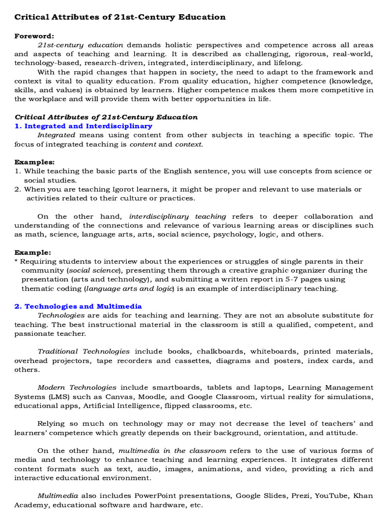 Essential Traits of 21st-Century Education | PDF | Learning | Multimedia