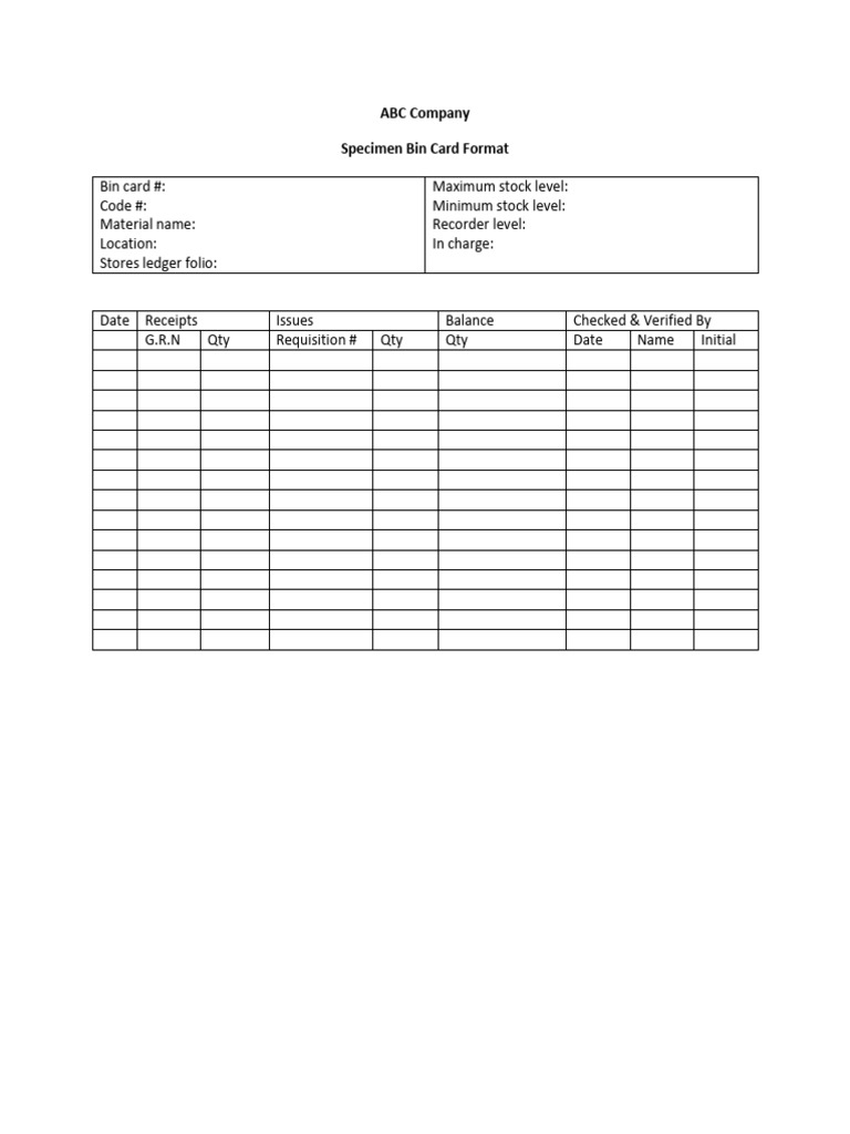 Bin Card Format PDF | PDF