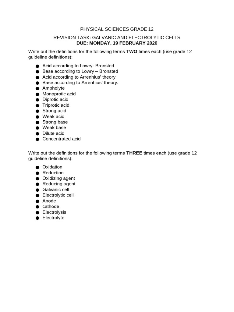 Grade 12: Galvanic vs Electrolytic Cells | PDF | Electrochemistry ...