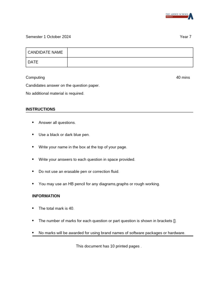 Year 8 Computing Sem 1 MOck | PDF | Computer Science | Computing