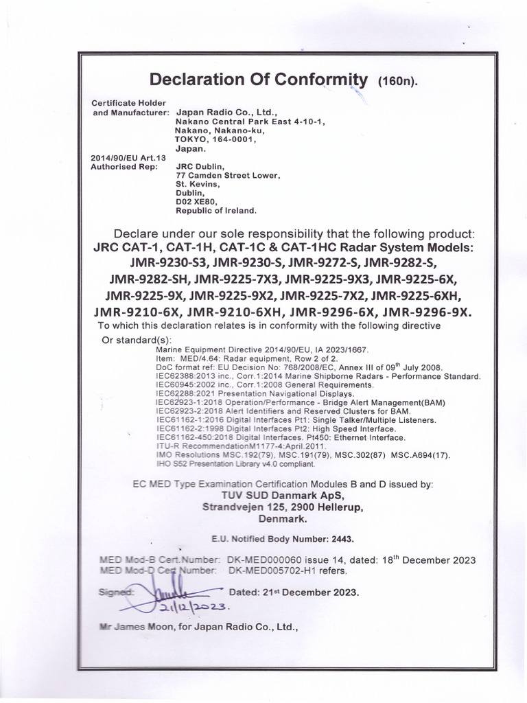 JMR-9200 MED DoC p1-1 | PDF