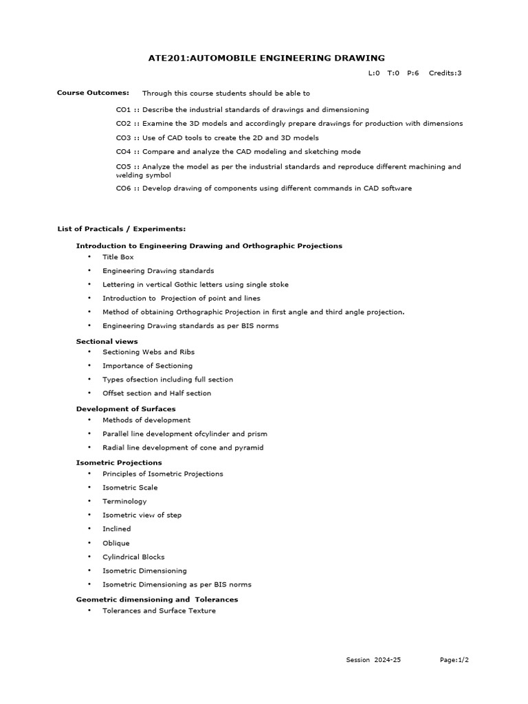 Ate201automobile Engineering Drawing | PDF | Screw | Mechanical Engineering