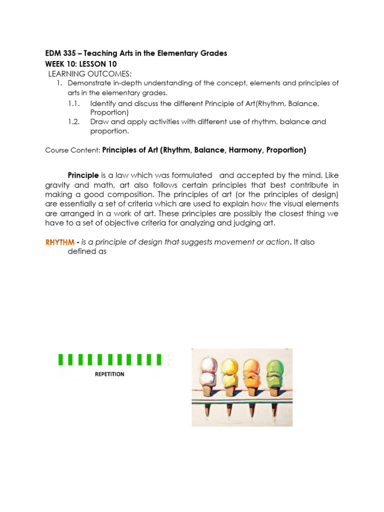 Lesson-10 Arts of Principle, Rhythm, Balance, and Harmony | PDF ...