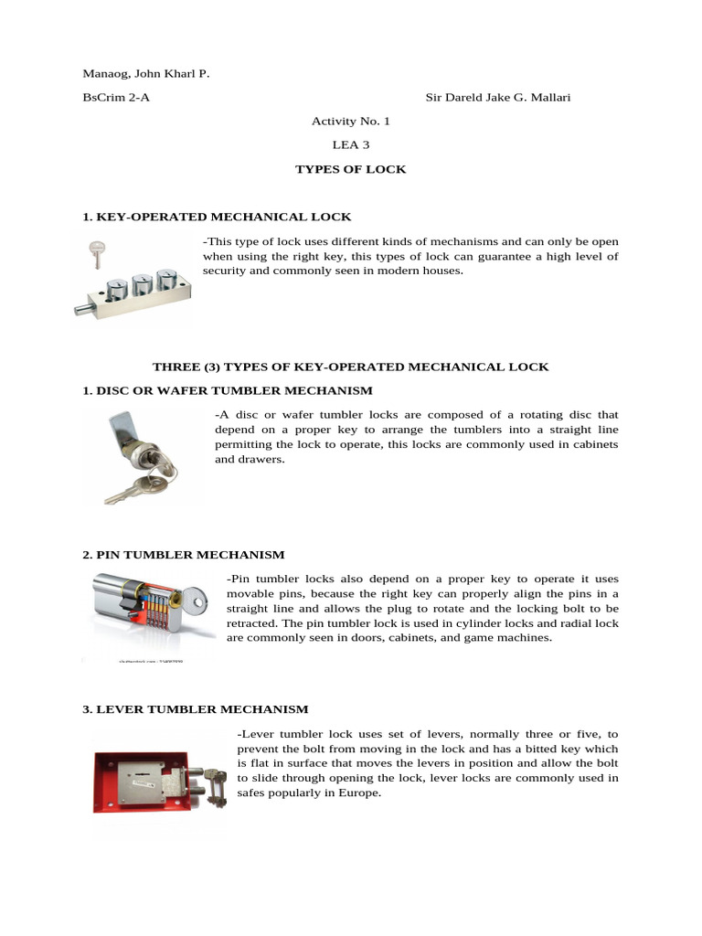 Types of Locks Explained: Security Guide | PDF | Security Engineering ...