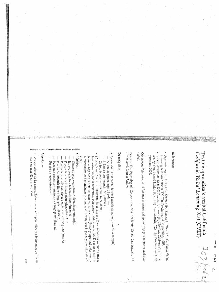 Manual Test de Aprendizaje Verbal California | PDF