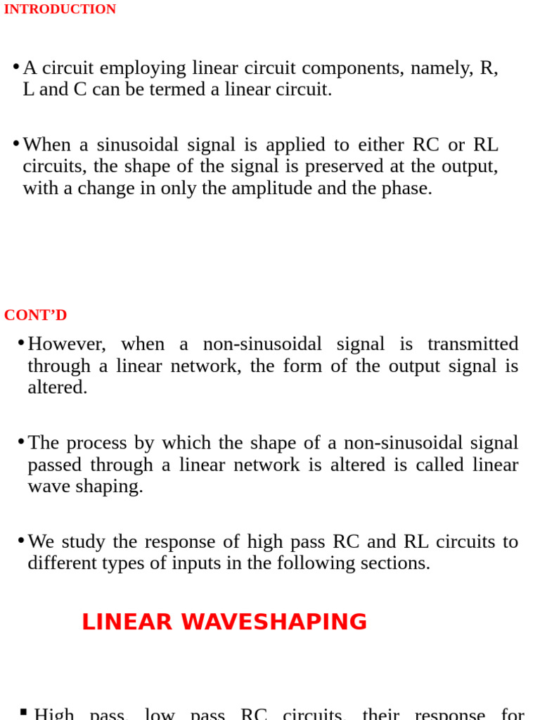 Linear Wave Shaping in RC and RL Circuits | PDF | Low Pass Filter | Capacitor