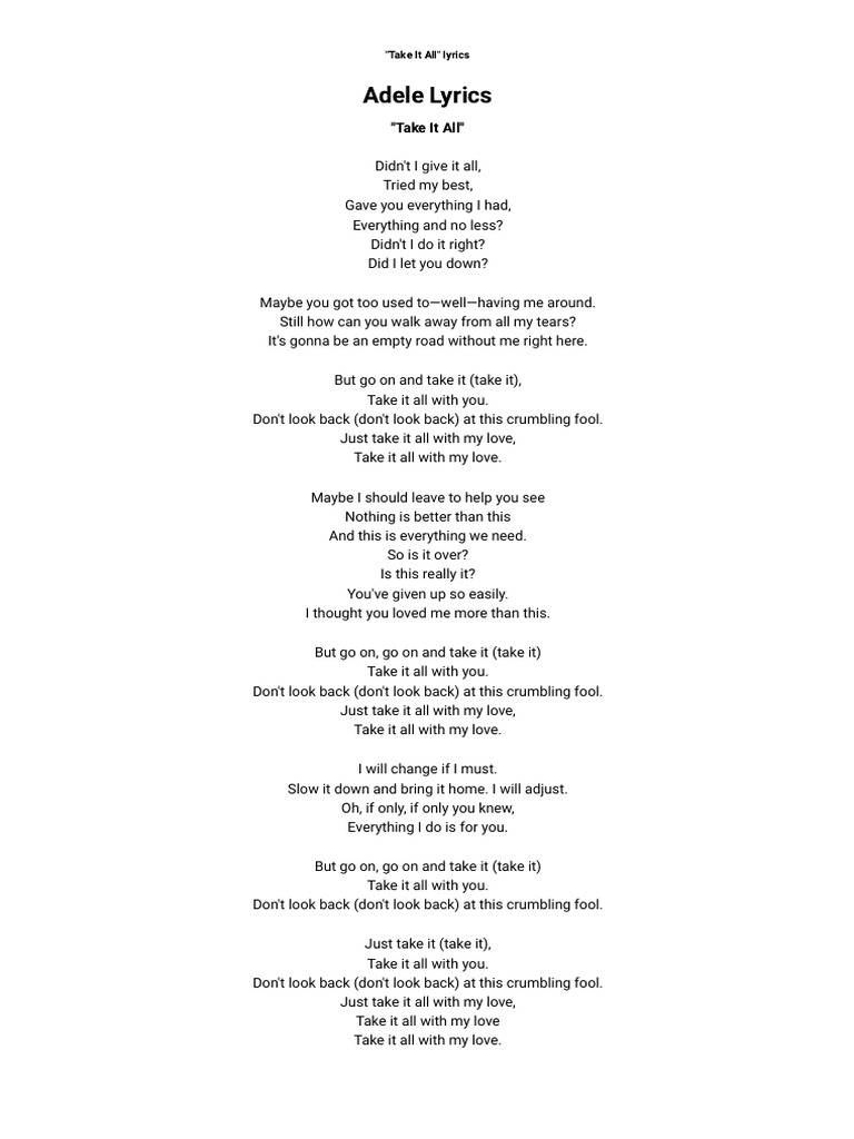 Adele - Take It All Lyrics | PDF