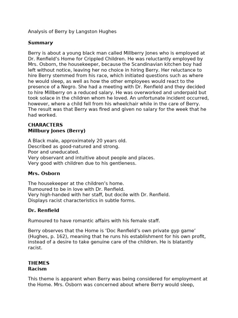 Analysis of Berry by Langston Hughes | PDF