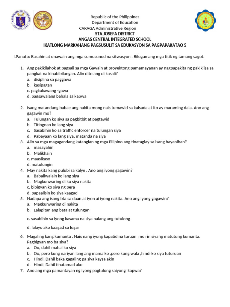 ESP Q3 TEST QUESTIONS | PDF