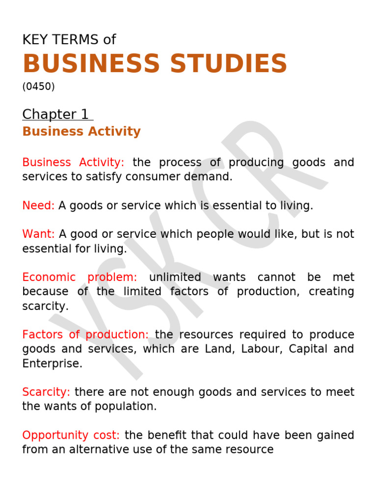 BusinessStudies KeyTerms | PDF | Goods | Business