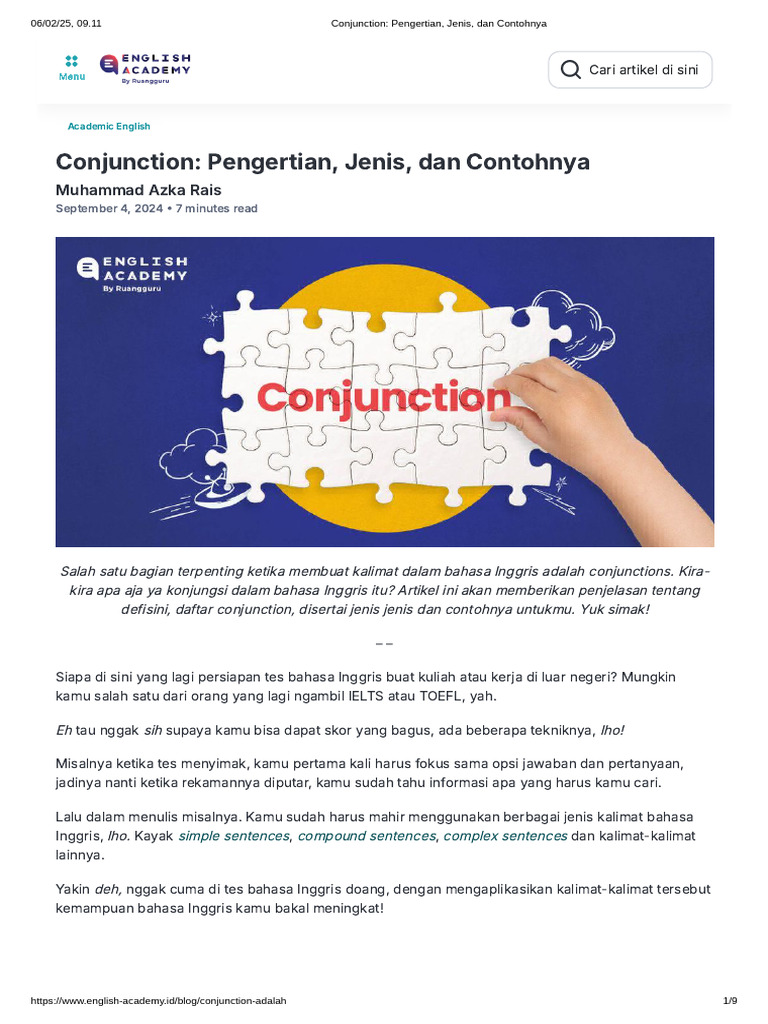 Jenis dan Contoh Conjunction dalam Inggris | PDF