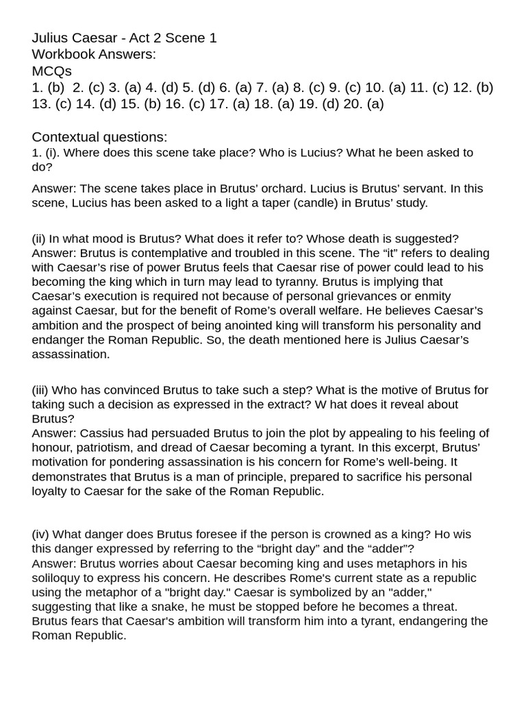 Julius Caesar Act 2 Sc 1 -Notes | PDF | Mark Antony | Julius Caesar