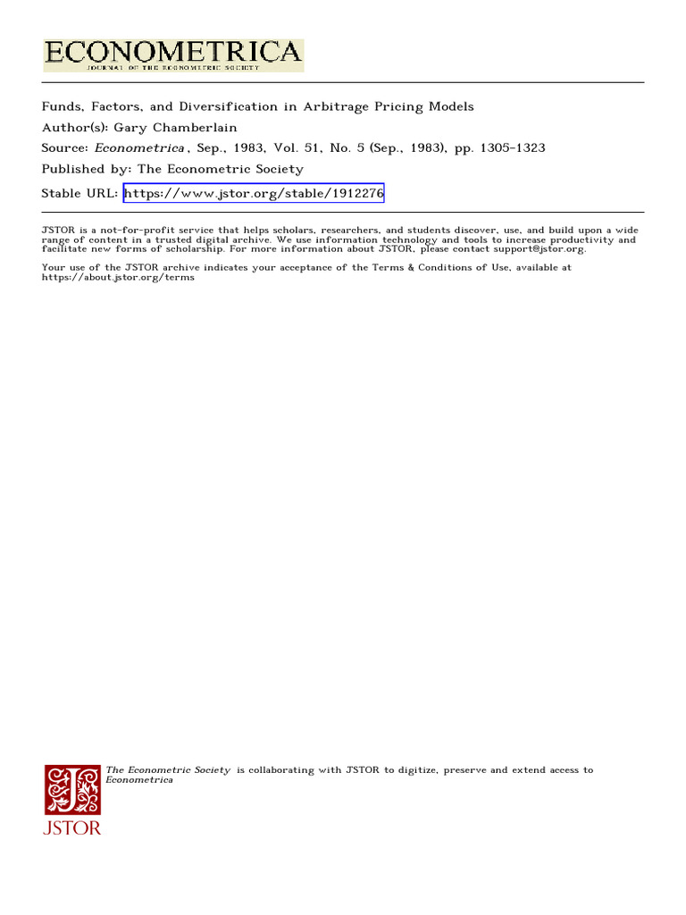 Chamberlain FundsFactorsDiversification 1983 | PDF | Modern Portfolio Theory | Linear Algebra