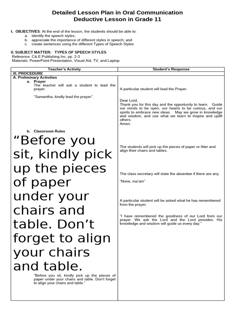 Grade 11 Oral Communication Lesson Plan | PDF | Conversation ...